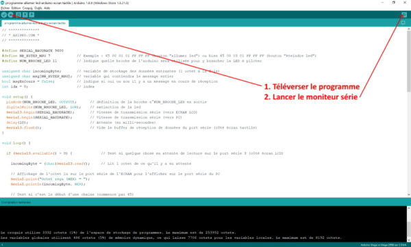 Allumer une Led Arduino (+ pilotage Écran Tactile) - programme et schéma